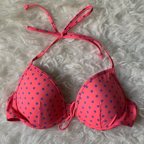 Victoria's Secret | Swim | Victorias Secret Polka Dot Bikini Top Push Up Halter Style Bra Top ...